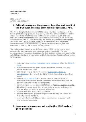 Media Regulation - IPSO VS OFCOM IPSO: The Independent Press Standards ...