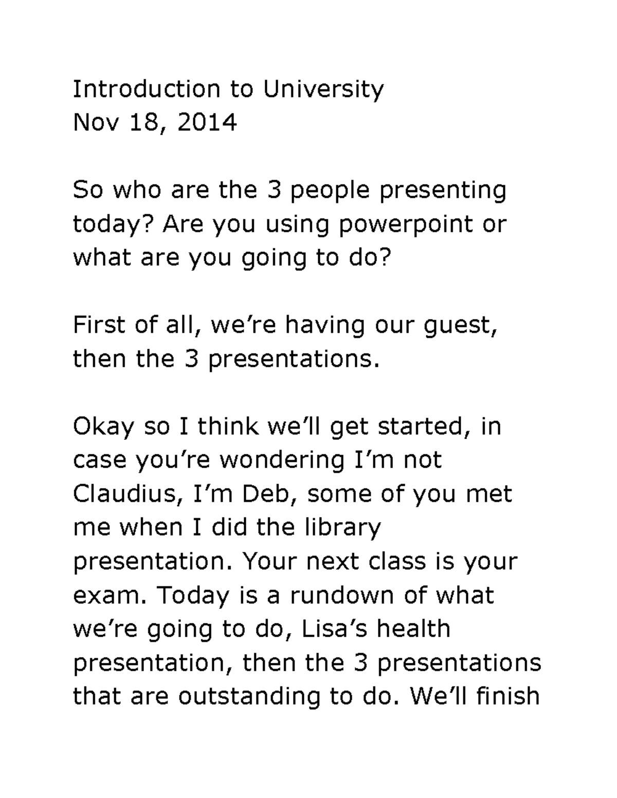 Intro to University, Nov 18, 2014 - Introduction to University Nov 18 ...