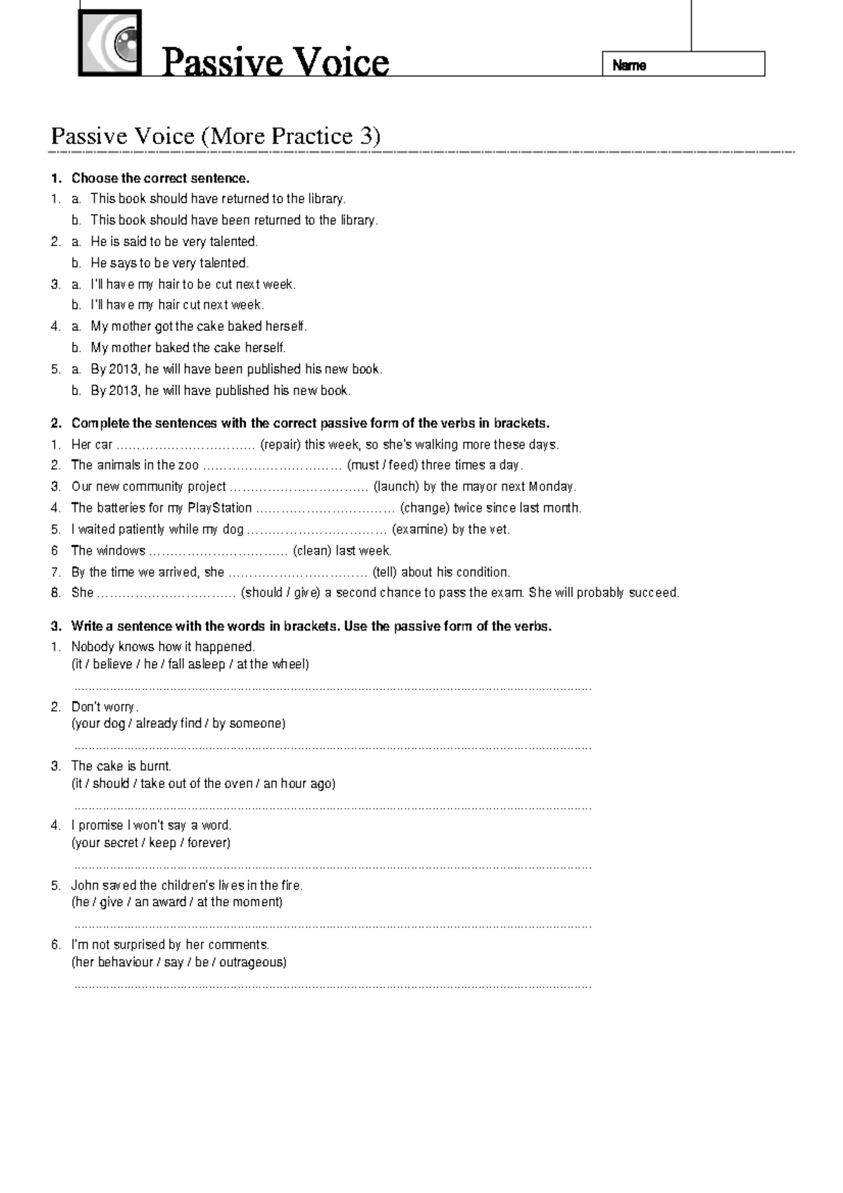 B2 U3 Passive Voice Practice WITH AK Vwpnts 2 - Passive Voice (More Practice 3) Choose the ...