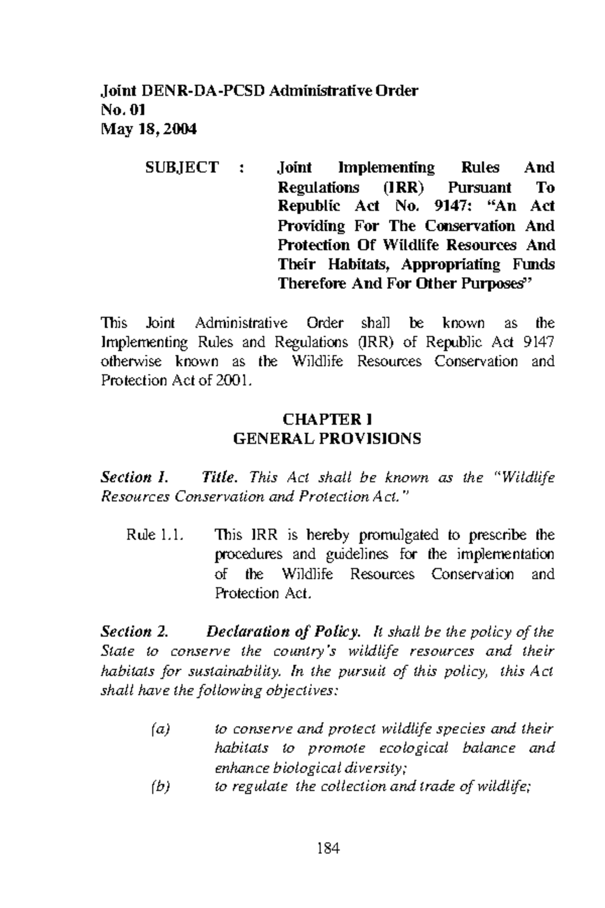 Phi157501 - cfvbnfvdh - Joint DENR-DA-PCSD Administrative Order No. 01 May 18, 2004 SUBJECT ...