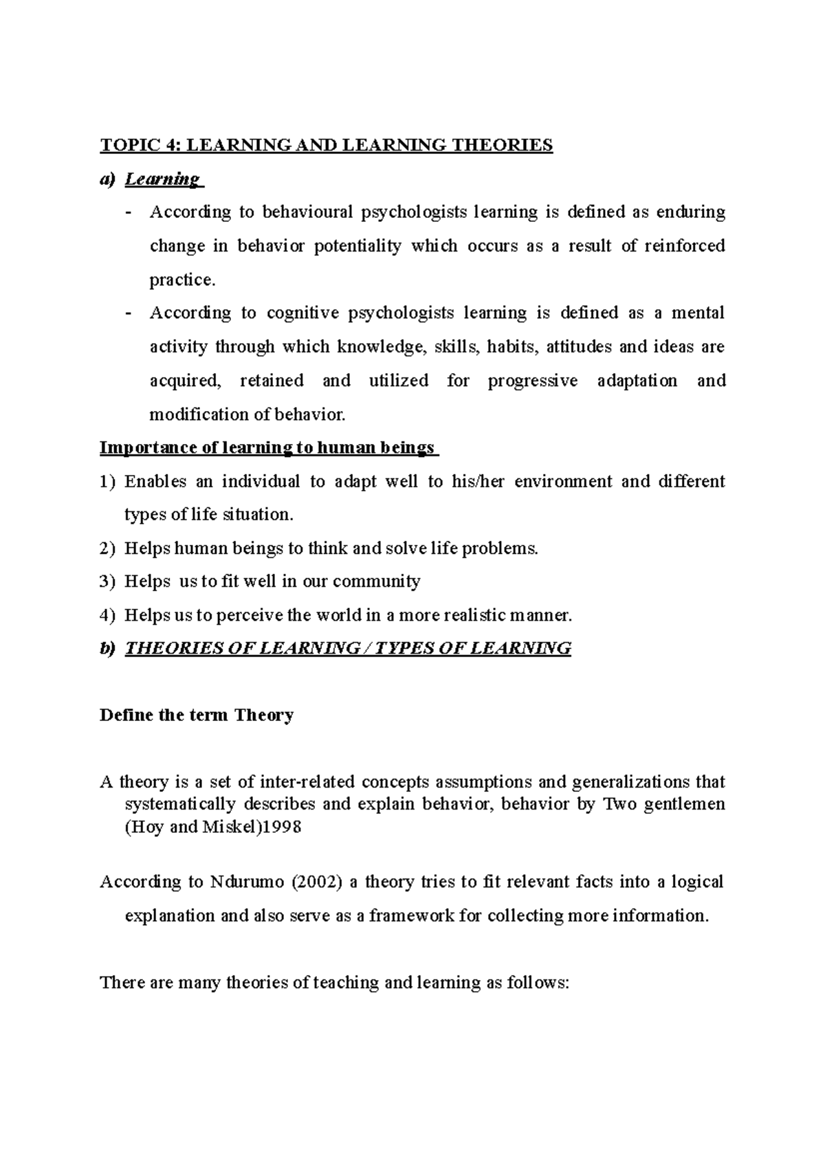 Lesson 4 5 6 - Theories OF Teaching AND Learning - TOPIC 4: LEARNING ...