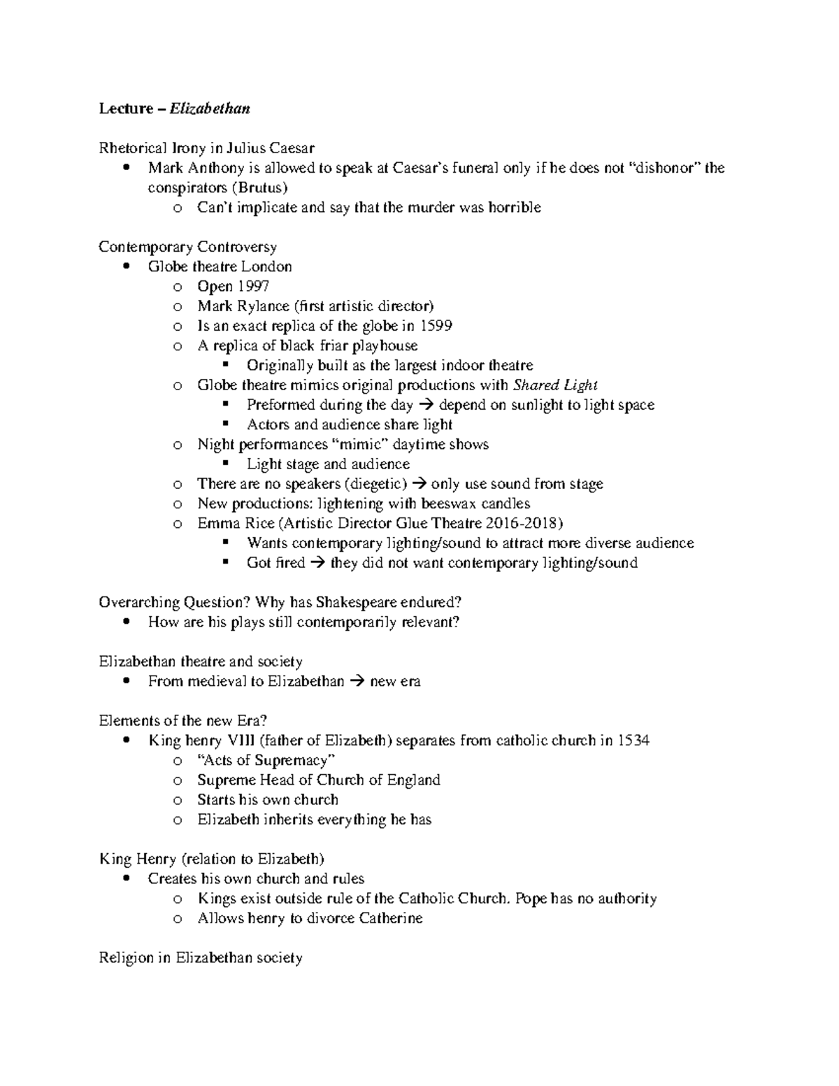 Lecture Elizabethan - Lecture – Elizabethan Rhetorical Irony in Julius ...