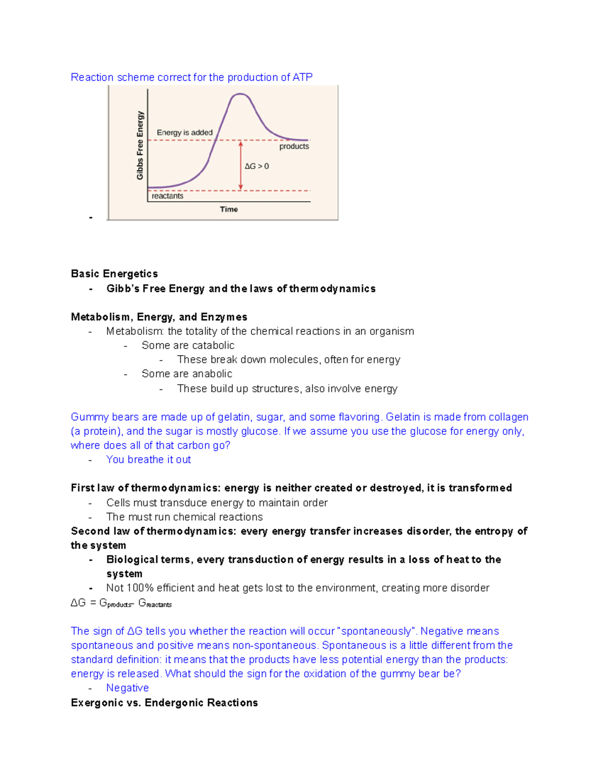 Lecture 21 Energetics and Enzymes - Reaction scheme correct for the ...