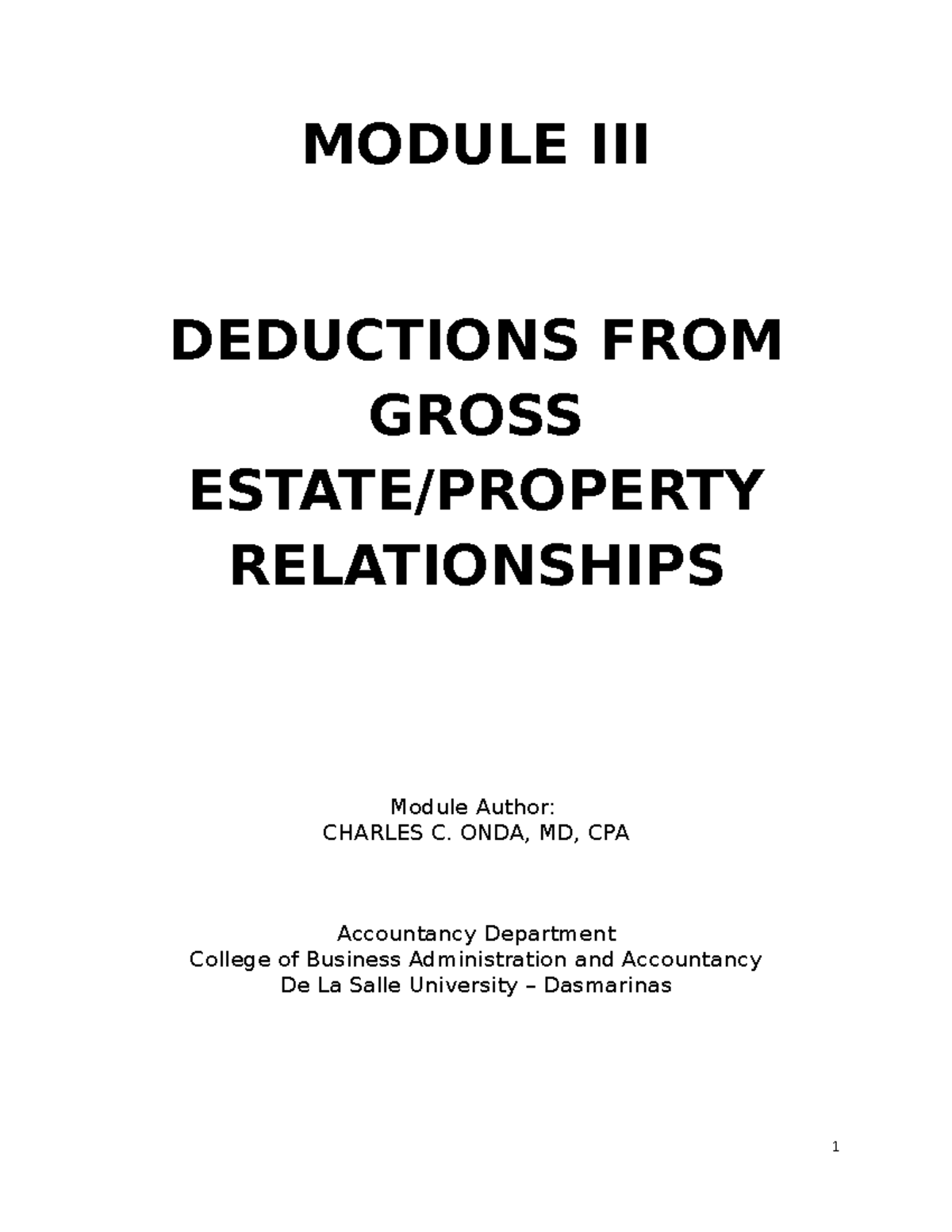 Tax 2 Module 3- Deductions and property relationships(2) - MODULE III ...