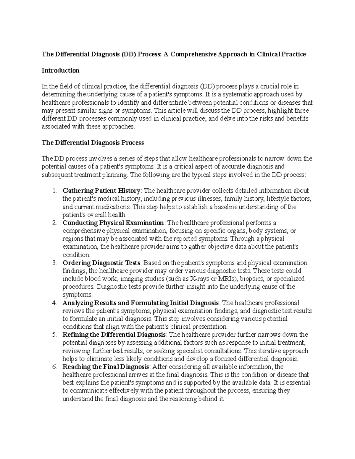 The Differential Diagnosis - It is a systematic approach used by ...