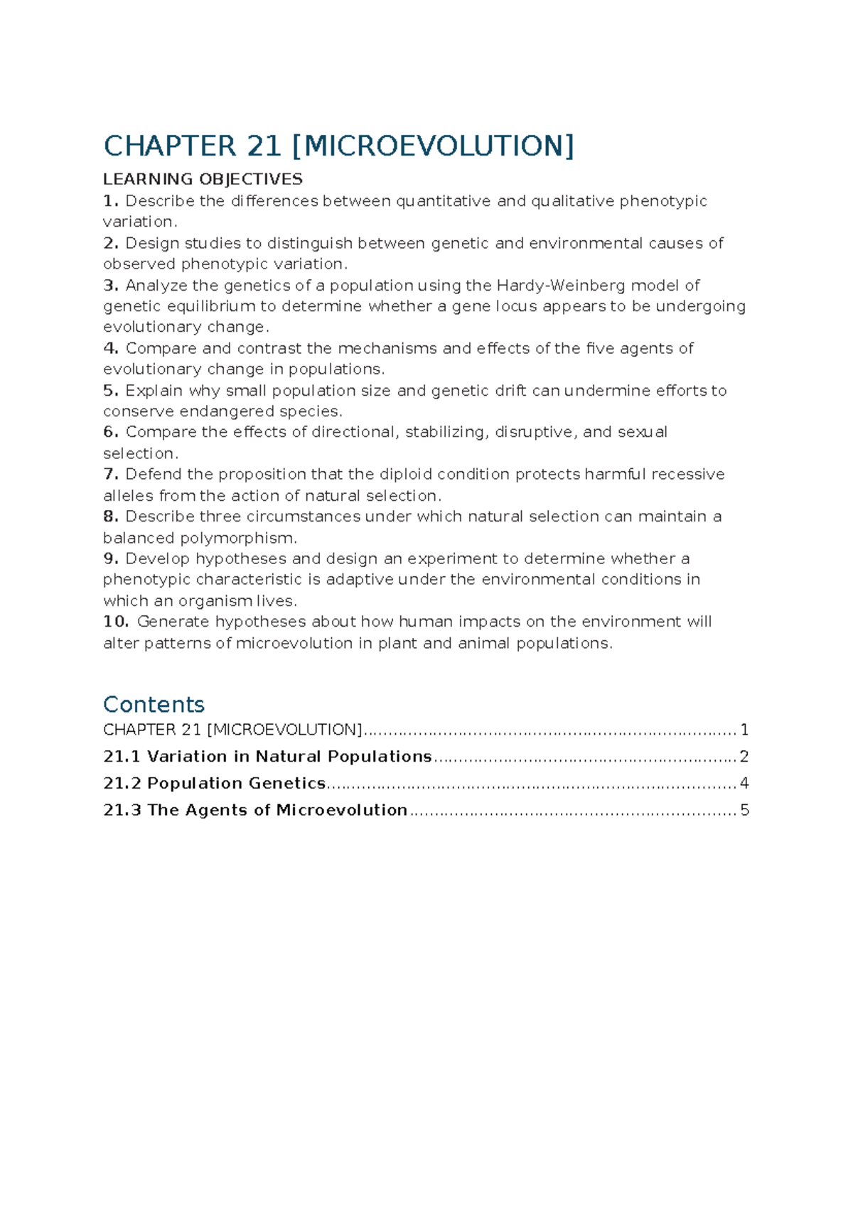 Chapter 21- Zoology - detailed summary on microevolution - CHAPTER 21 [MICROEVOLUTION] LEARNING ...