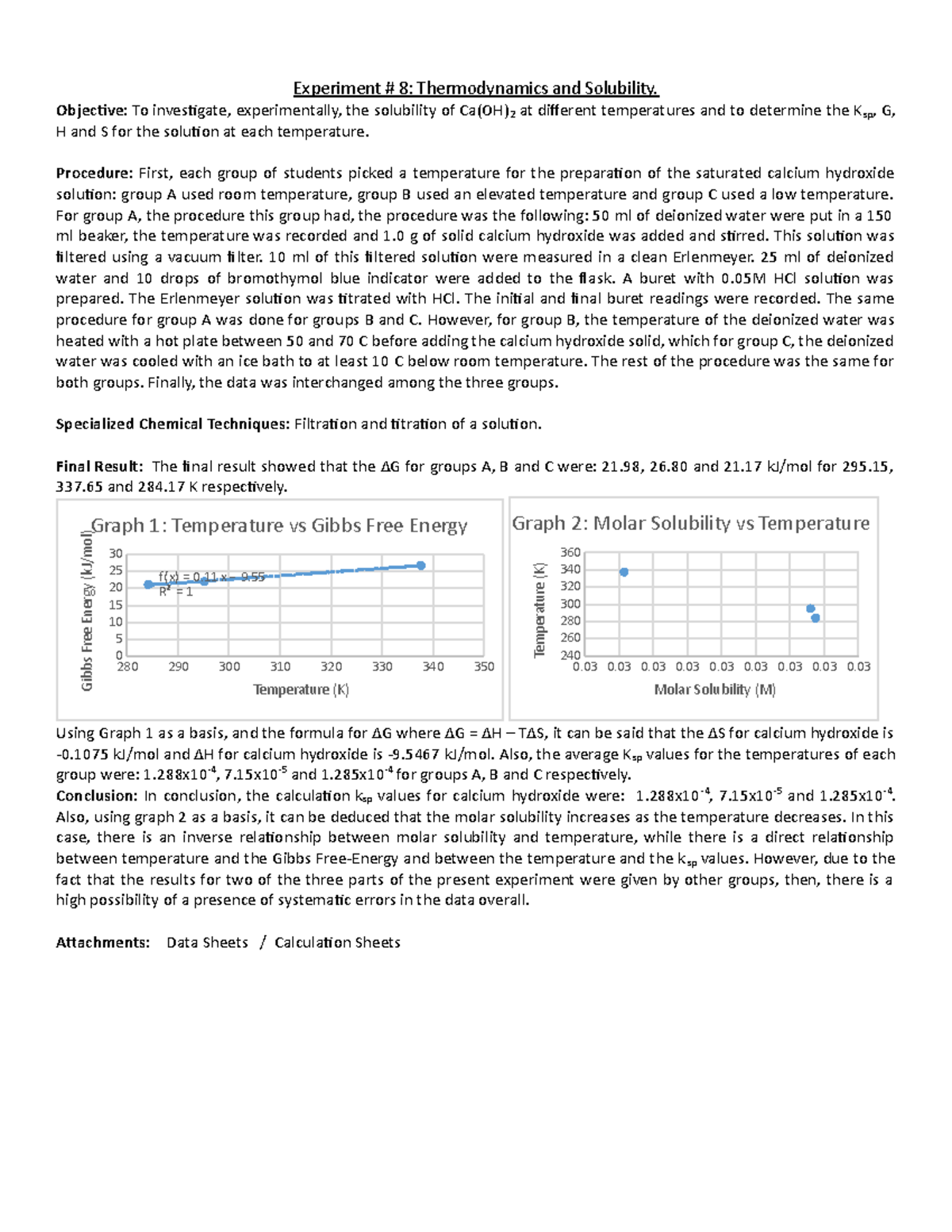 Lab 08 - Thermodynamics and Solubility - Experiment # 8: Thermodynamics and Solubility ...