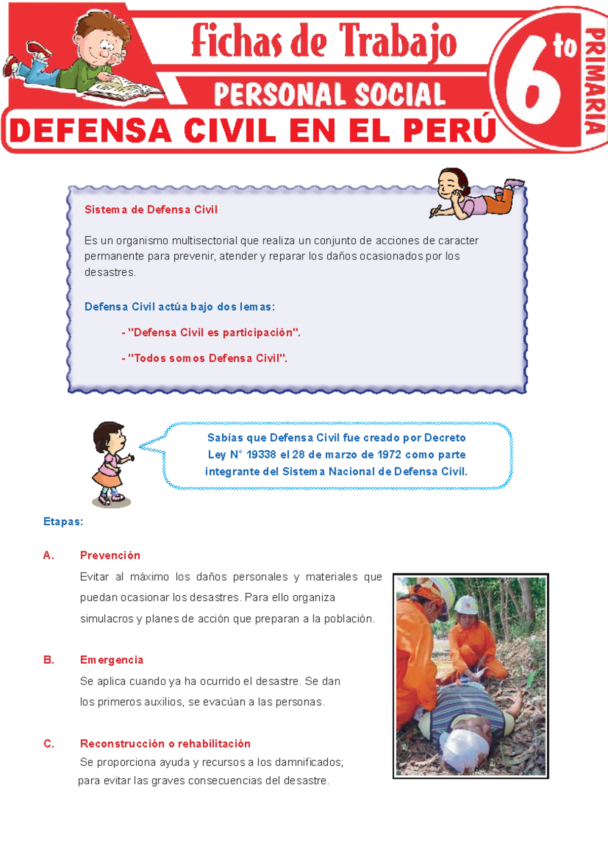 Defensa Civil en el Perú para Sexto Grado de Primaria - Etapas: A ...