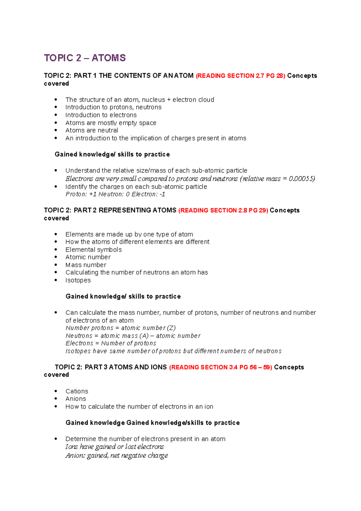 Topic 2 atoms revision chemistry pages - TOPIC 2 – ATOMS TOPIC 2: PART ...