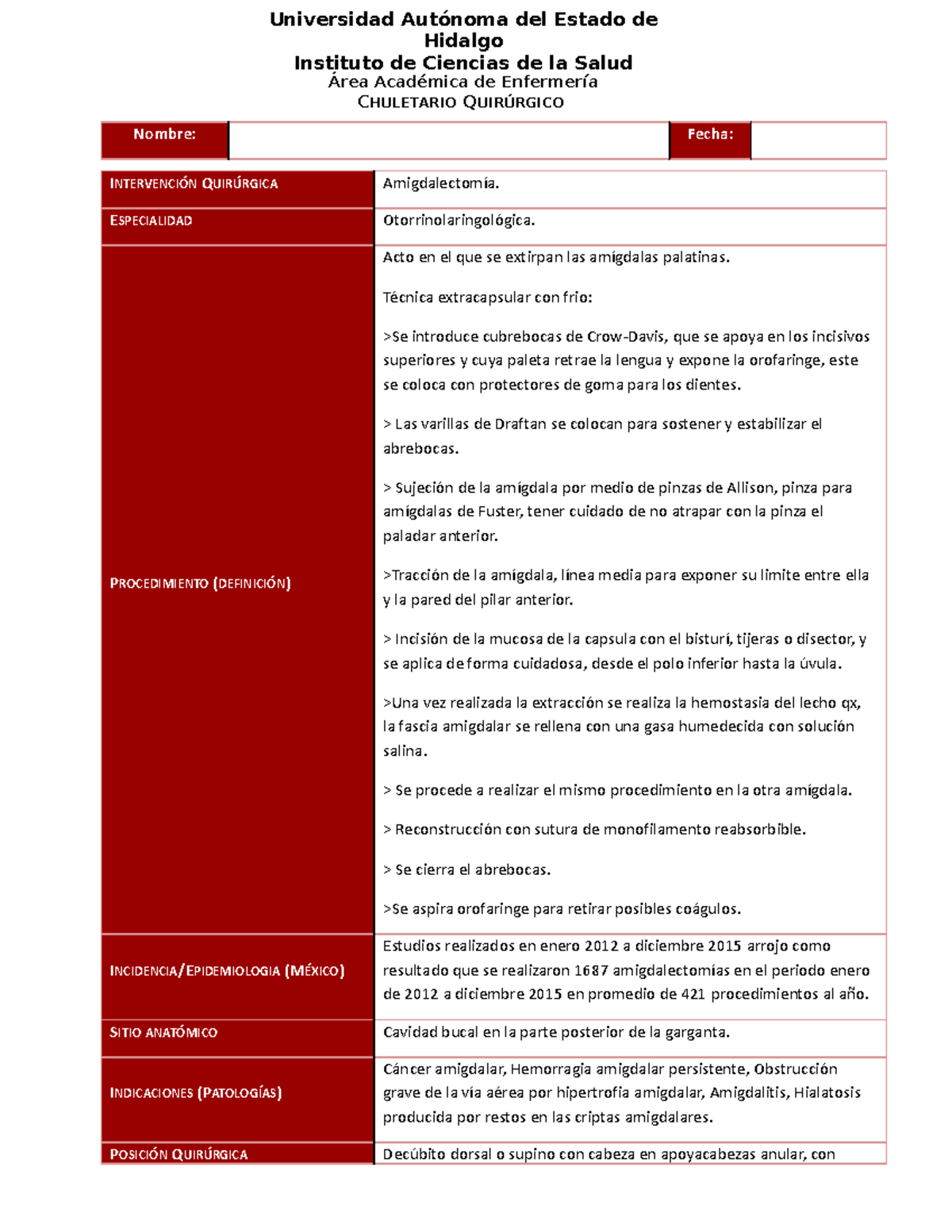 Pos Operatorio De Amigdalectomia E Adenoidectomia