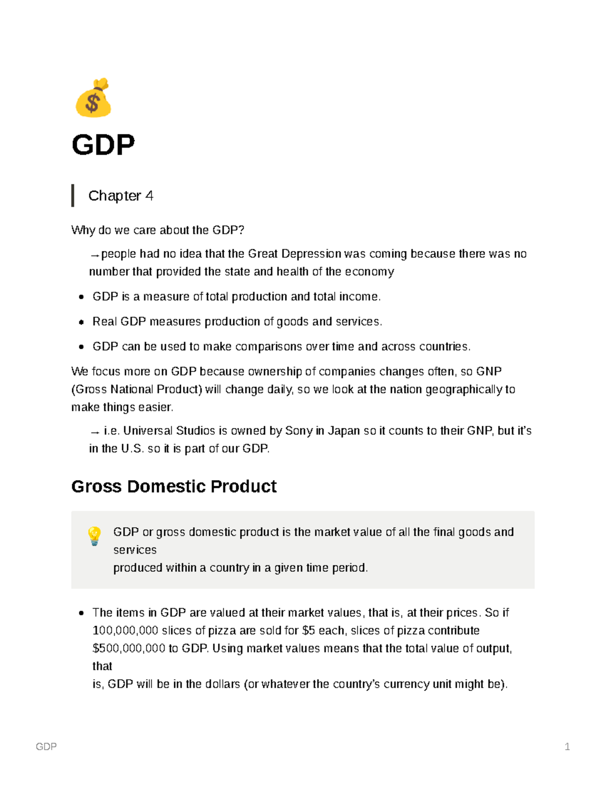 GDP - Professor Keskinel, Chapter 4 notes - GDP Chapter 4 Why do we ...