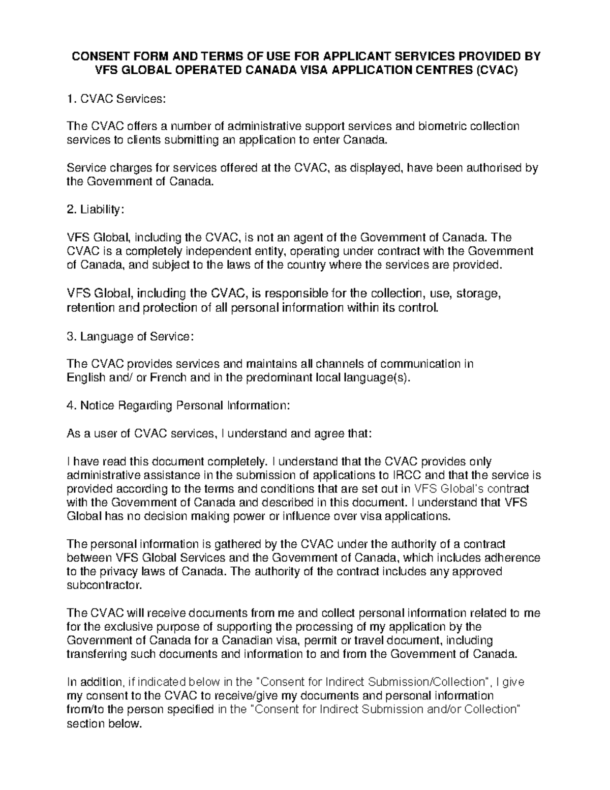 VFS-Consent Form - CONSENT FORM AND TERMS OF USE FOR APPLICANT SERVICES ...