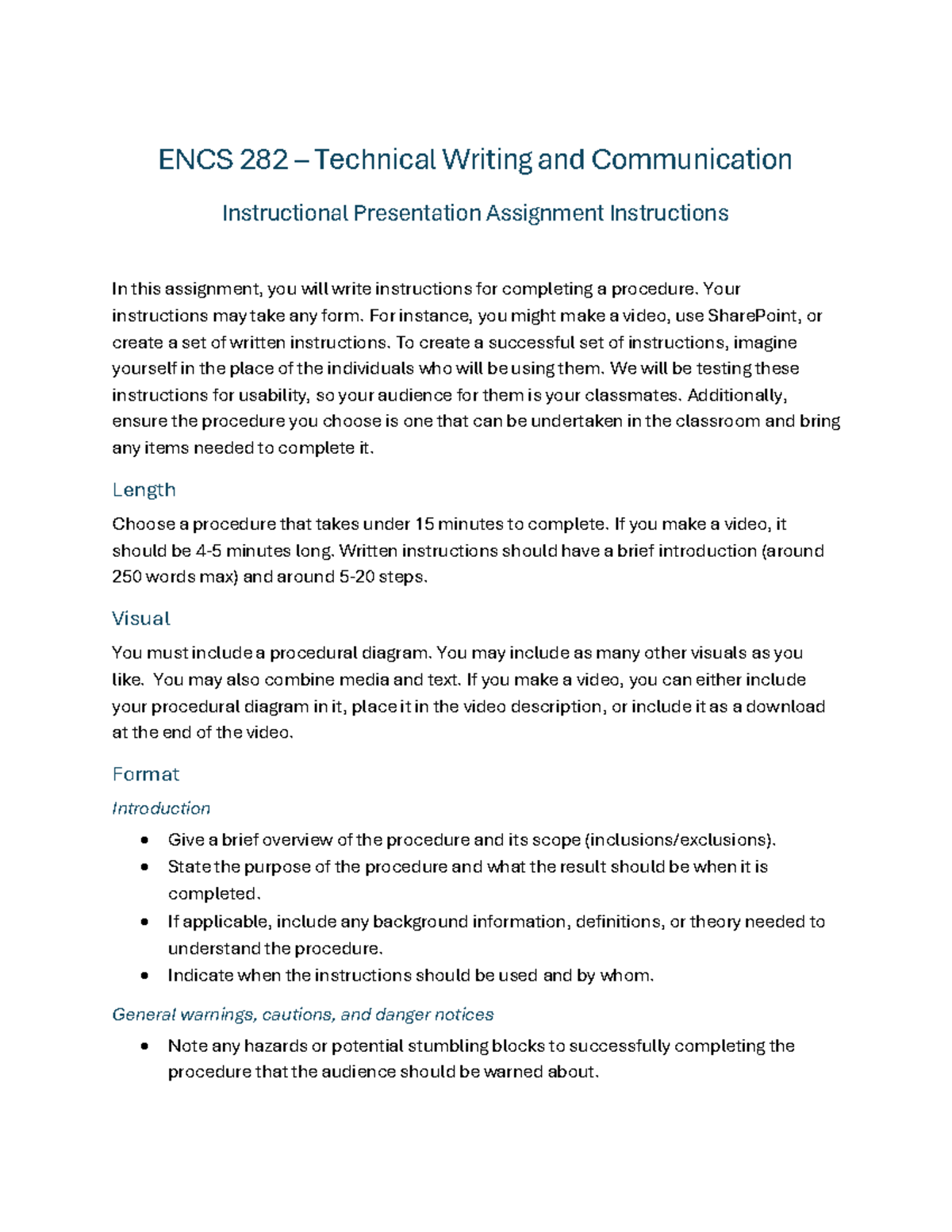 Instructional Presentation assignment description 20240727 - ENCS 282 – Technical Writing and ...
