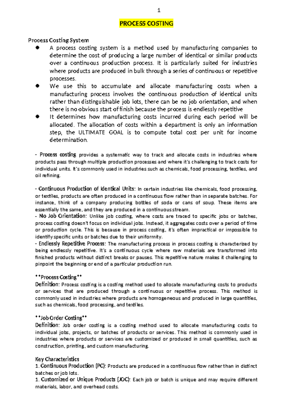 Process Costing - PROCESS COSTING Process Costing System A process ...