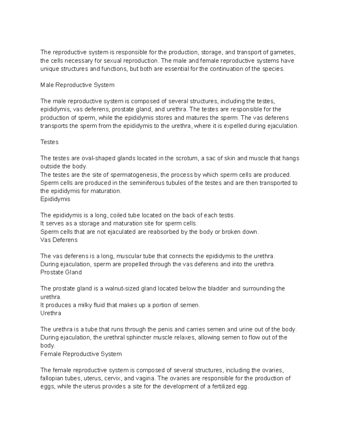 The Reproductive System - The male and female reproductive systems have ...