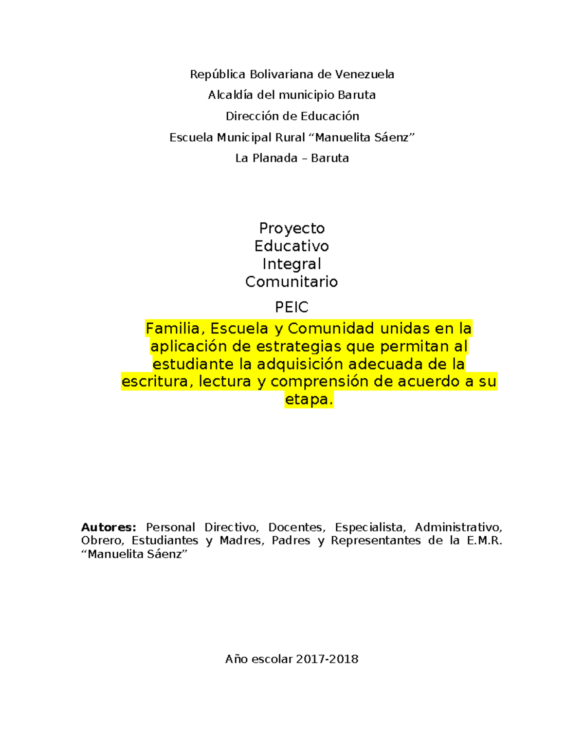 PEIC 2017-2018 - Como elaborar un PEIC institucional - República ...