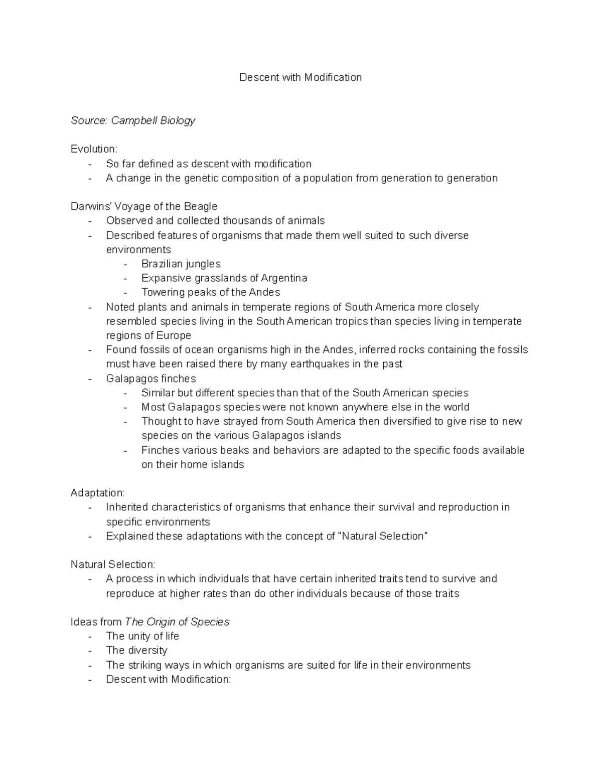 Bio 202 Reading Notes 2 - solomon - Descent with Modification Source ...