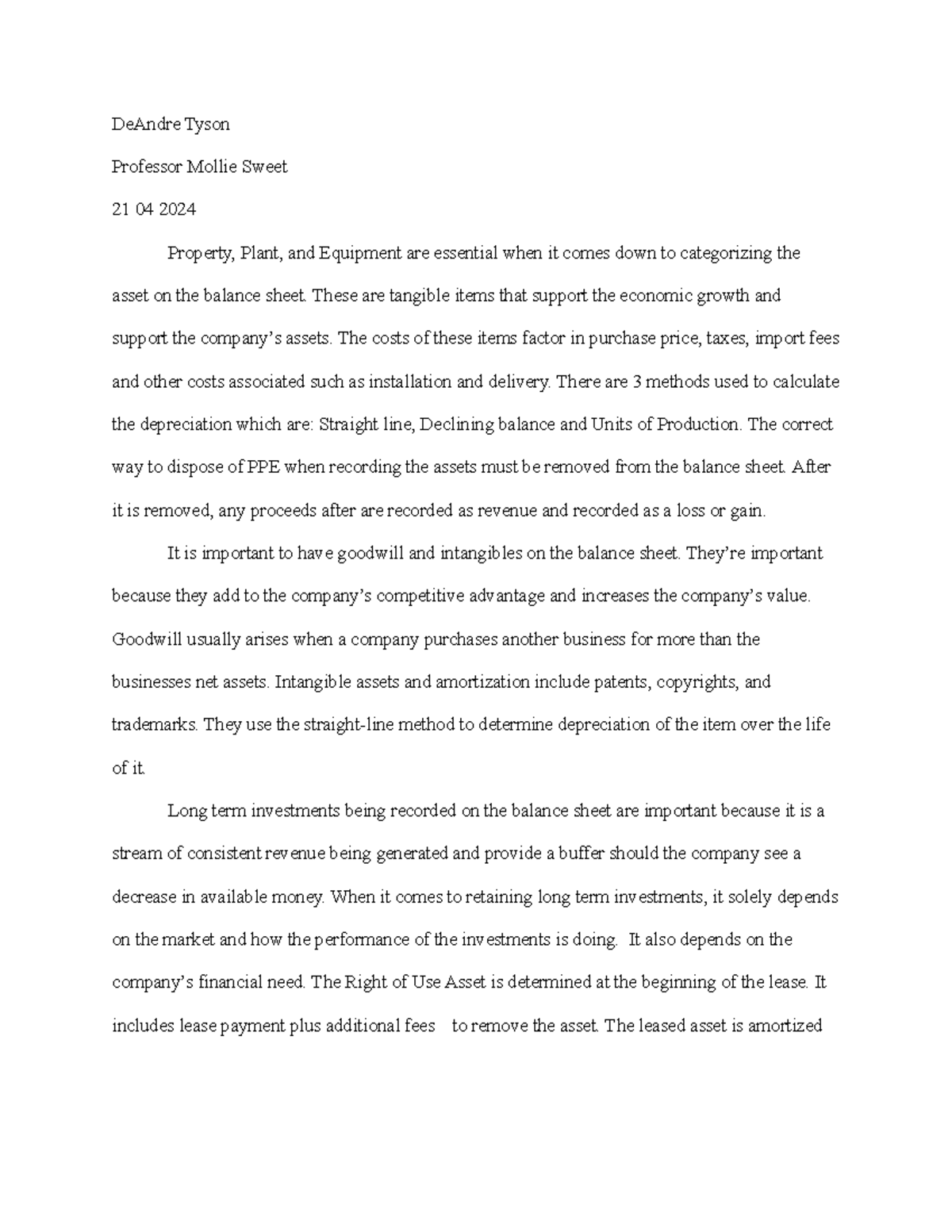 Acc 317 part two project 2 - DeAndre Tyson Professor Mollie Sweet 21 04 ...