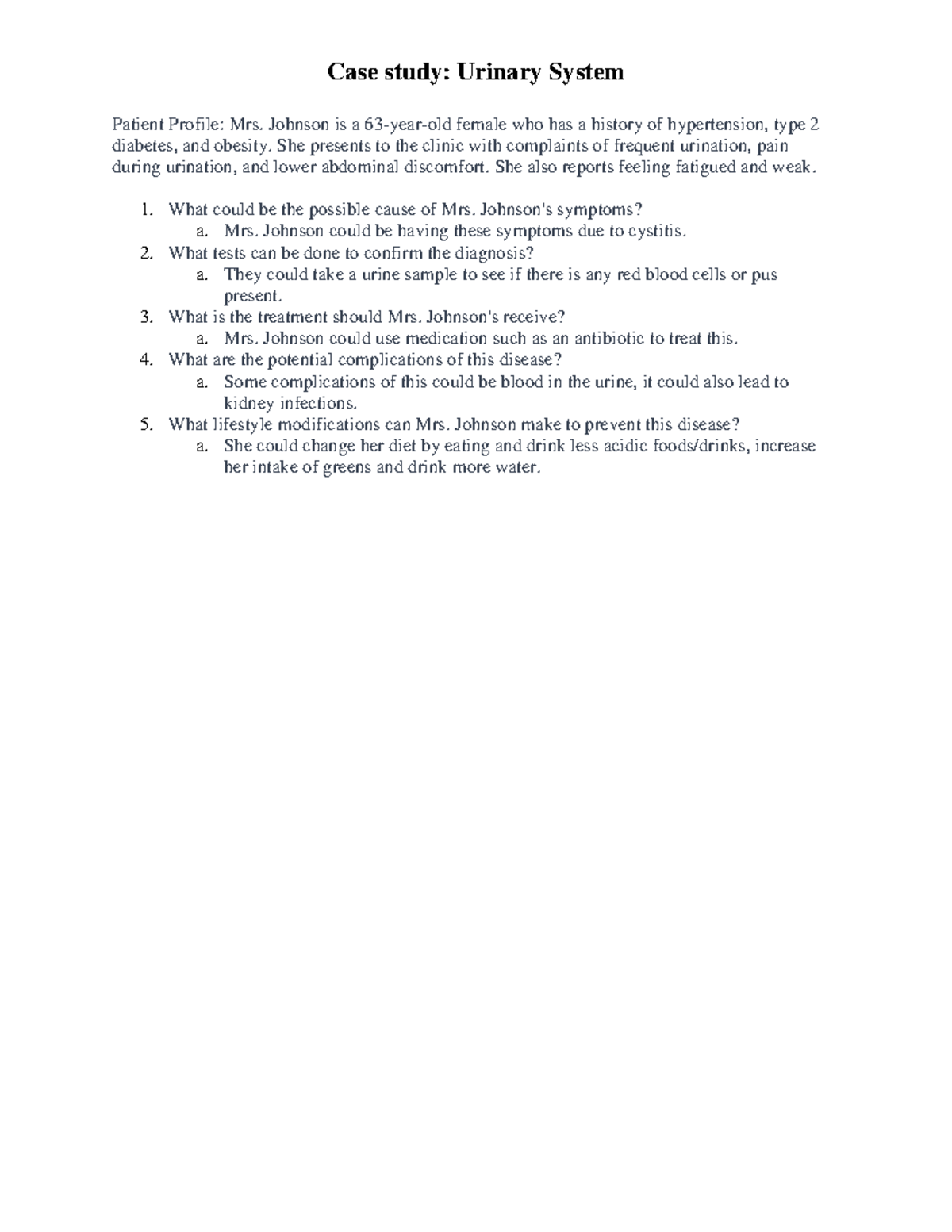 Case study- Urinary System - Case study: Urinary System Patient Profile ...