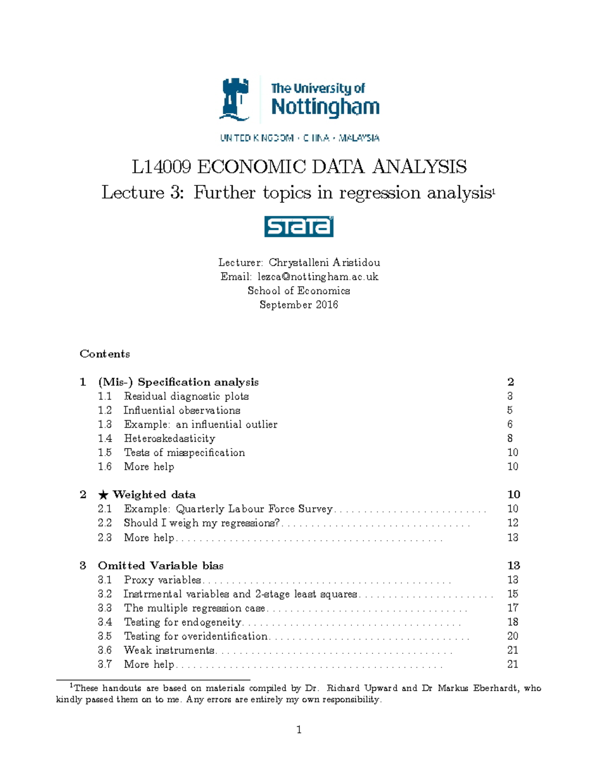 Lec3 - Lecture notes 3 - L14009 ECONOMIC DATA ANALYSIS Lecture 3 ...