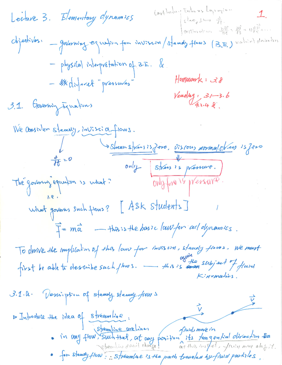Week-3-notes - elementary fluid dynamics - Leiture 3. Elementary ...