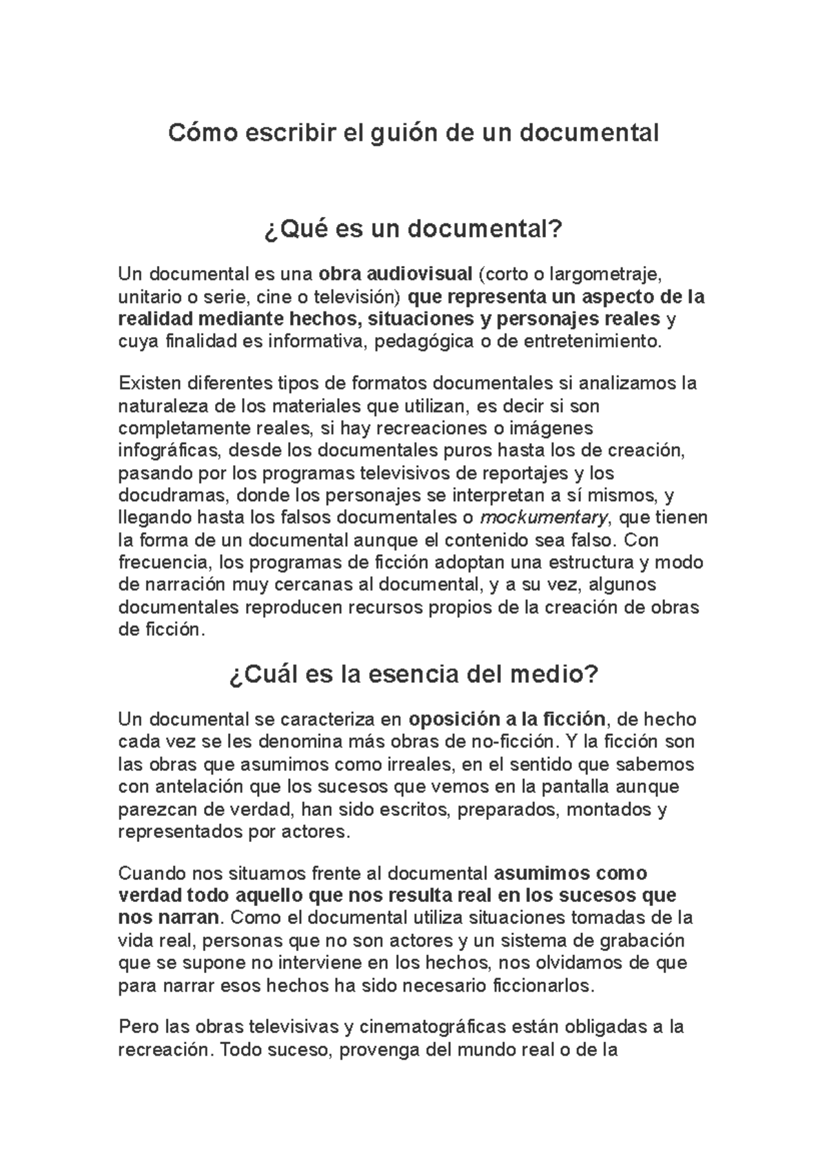 Cómo escribir el guion de un documental - Cómo escribir el guión de un ...