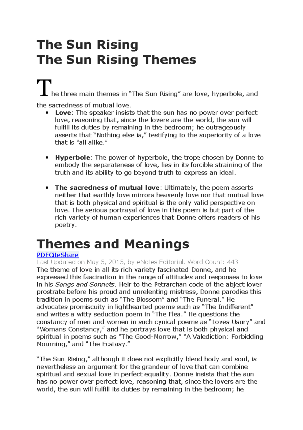 The Sun Rising - Notes - The Sun Rising The Sun Rising Themes The three ...