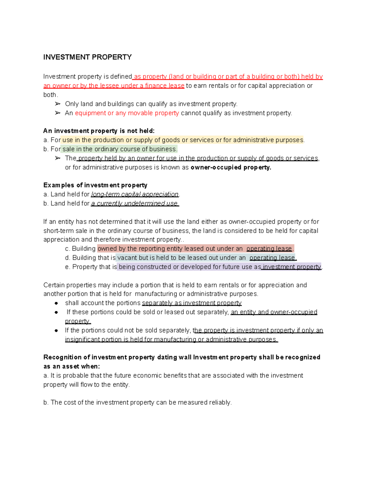 Investment Property - INVESTMENT PROPERTY Investment property is ...