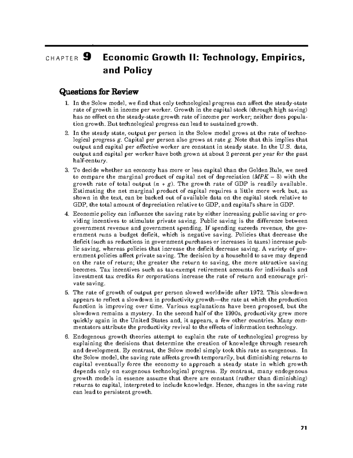 Solutions to tutorials - CHAPTER 9 Economic Growth I I: Technology ...