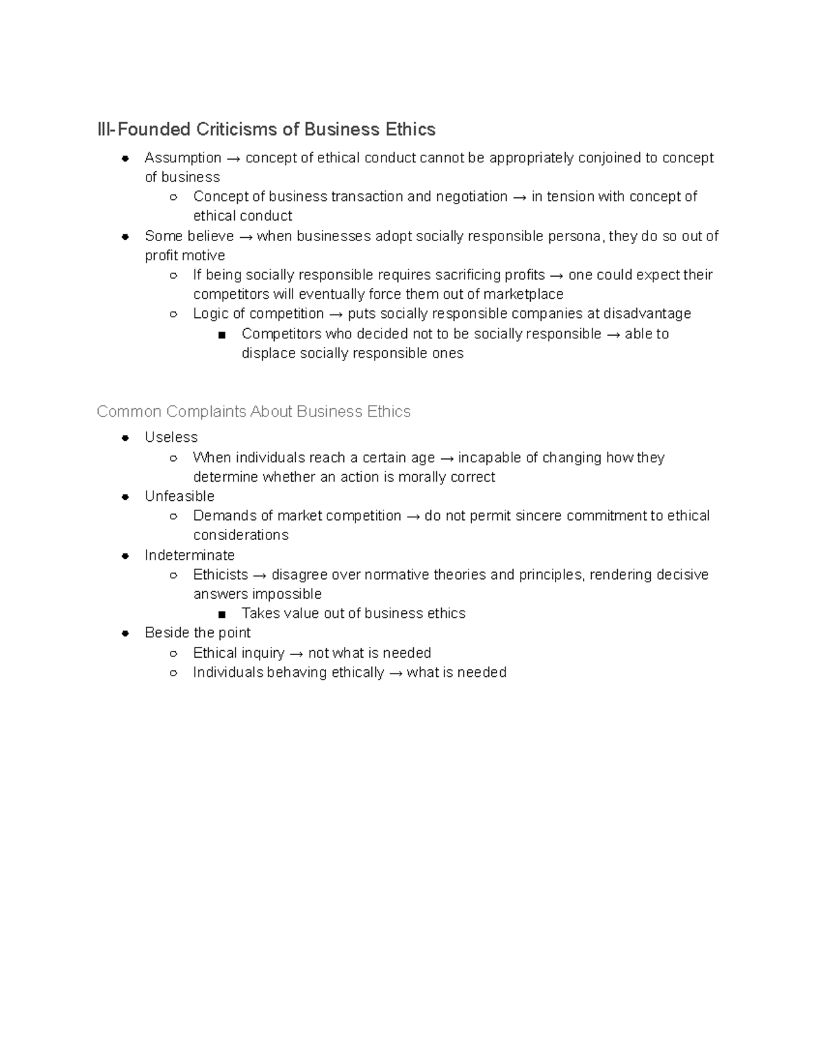 Week 1 - Proessel - Ill-Founded Criticisms of Business Ethics ...