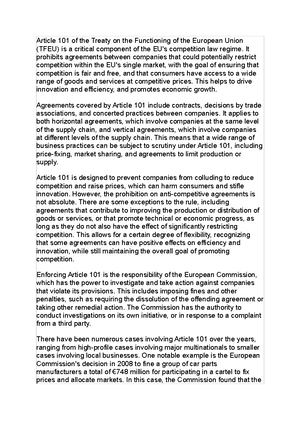 Article 101 of the Treaty on the Functioning of the European Union - This includes agreements ...