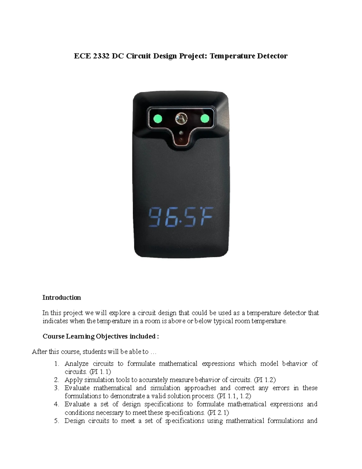 ECE 2332 DC Circuit Design Project - Course Learning Objectives ...