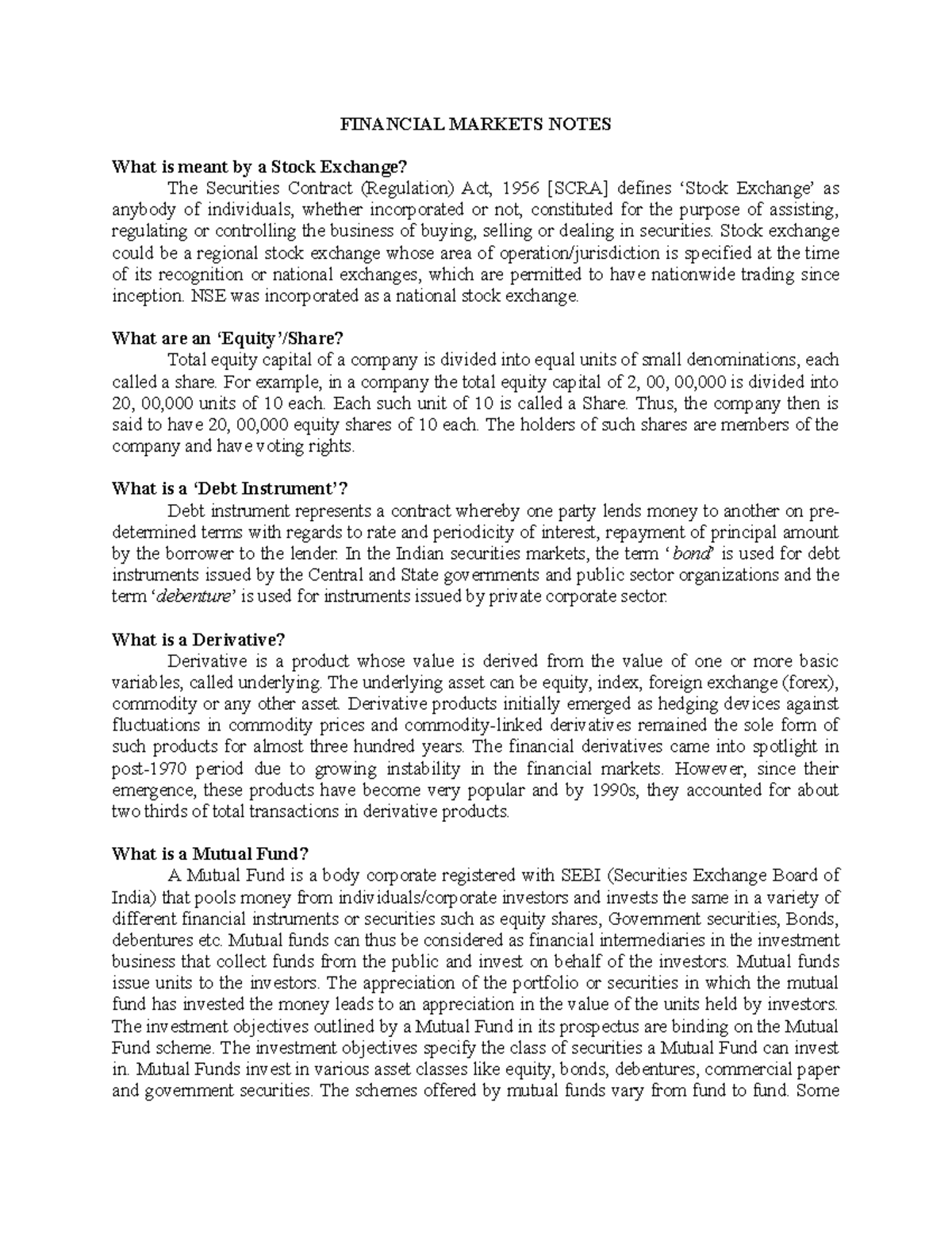 Financial Markets Notes 2 - FINANCIAL MARKETS NOTES What is meant by a ...