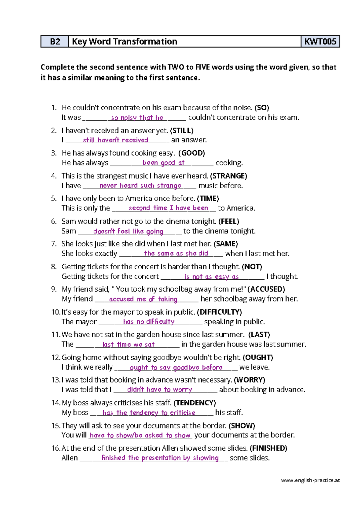 B2 KWT - 005 - english-practice B 2 Key Word Transformation KWT00 5 ...