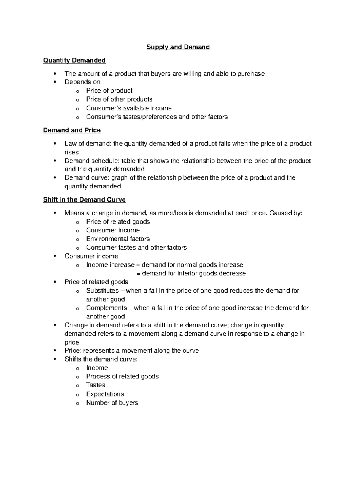 Supply and Demand - Lecture notes 3 - Supply and Demand Quantity ...