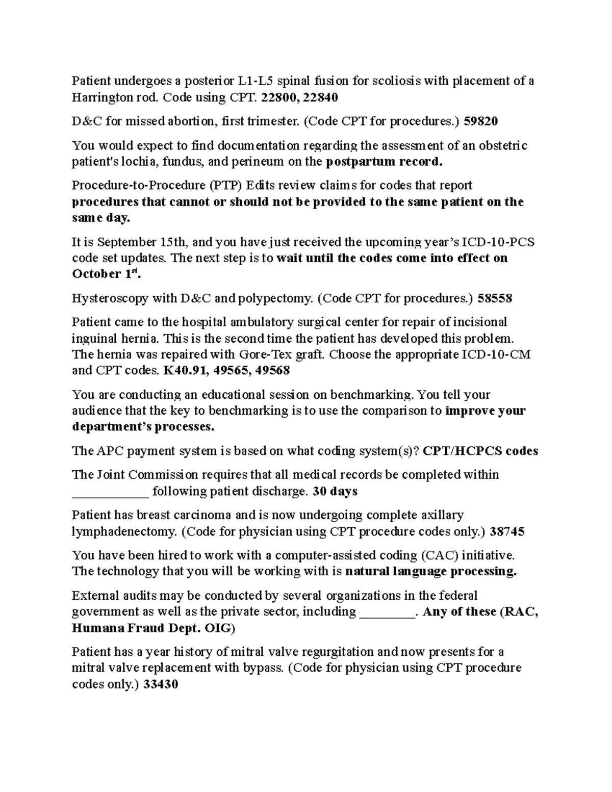 CCA Mock Exam Answers - Q&A from Practice CCA Exam - Patient undergoes ...
