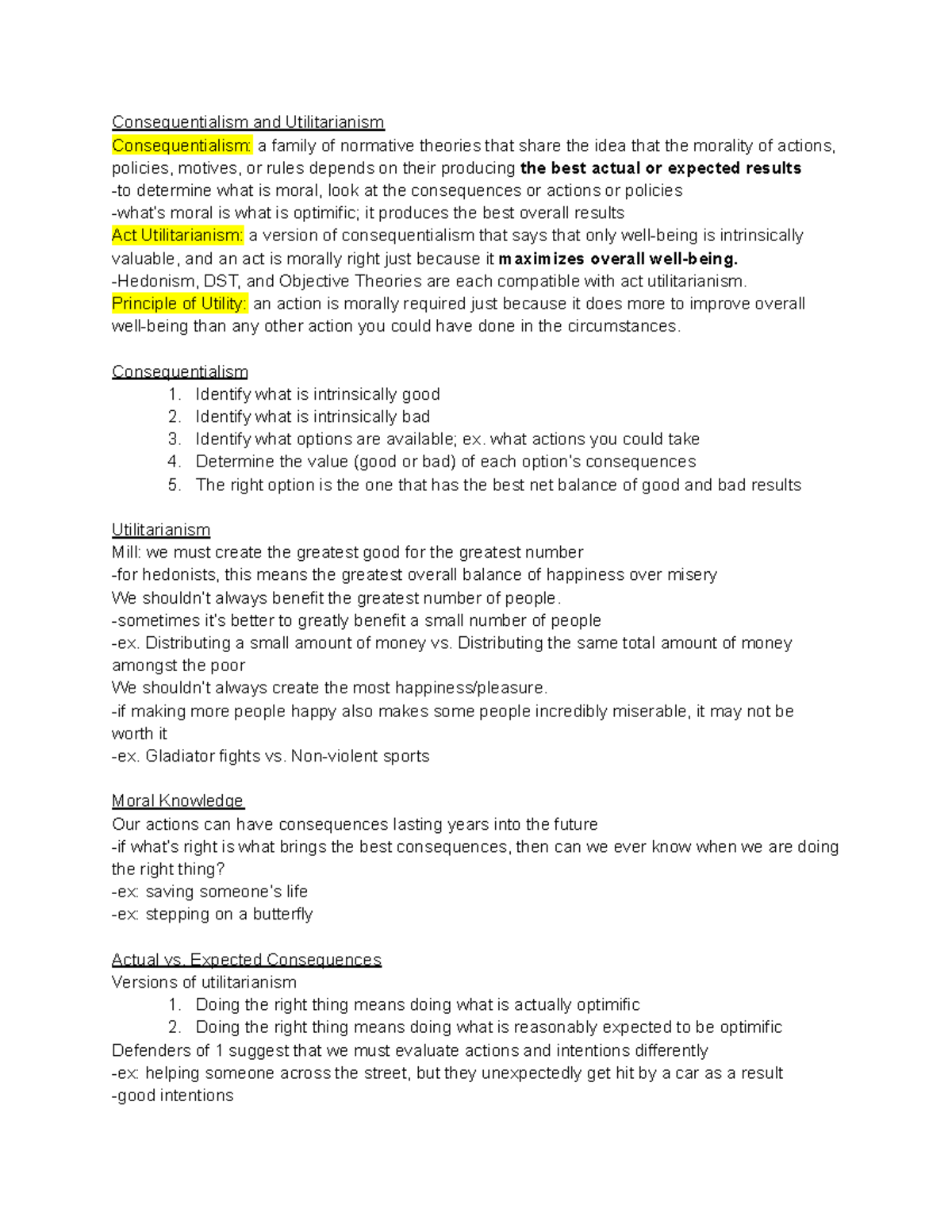 Consequentialism and Utilitarianism - Consequentialism and ...