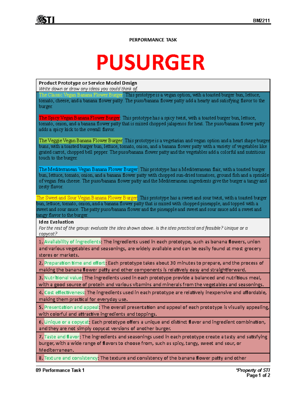 09 Performance Task 1 - none - PERFORMANCE TASK PUSURGER Product ...