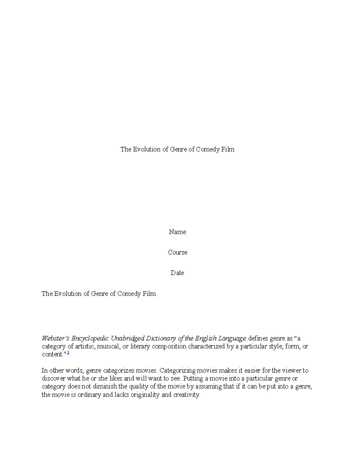 The Evolution of Genre of Comedy Film - The Evolution of Genre of ...