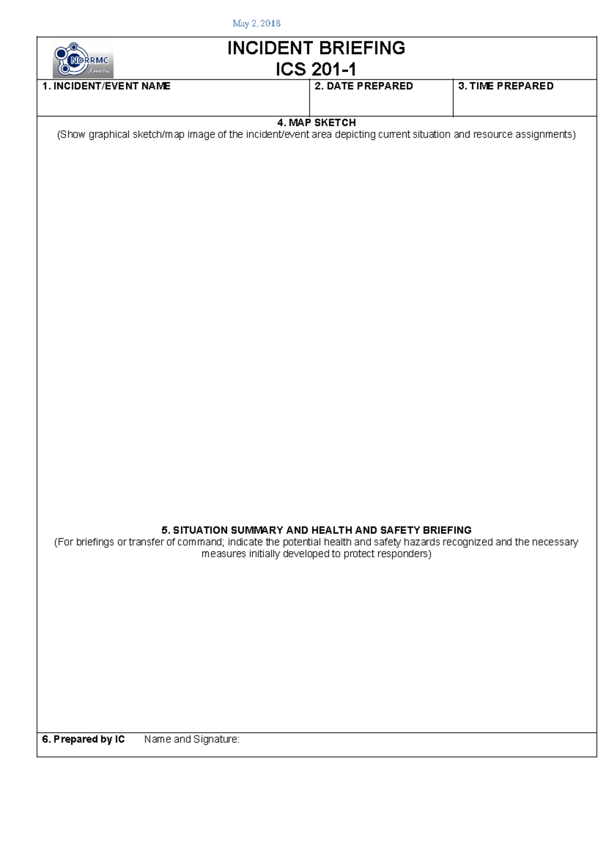 ICS-201-TARP - Good notes - INCIDENT BRIEFING ICS 201- 1. INCIDENT ...