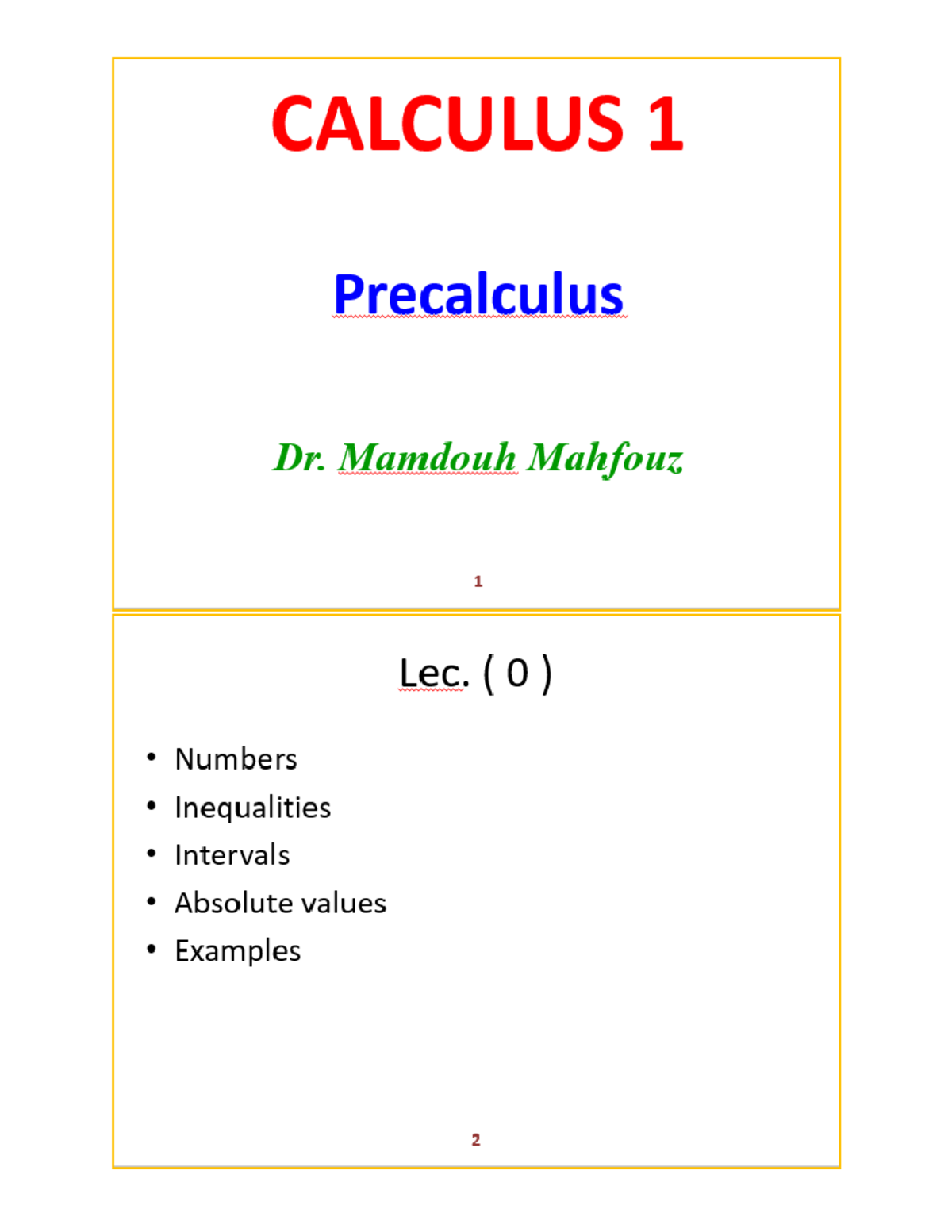 Calc 1 - Lec 0 - Calculus and Analytic Geometry I - Studocu