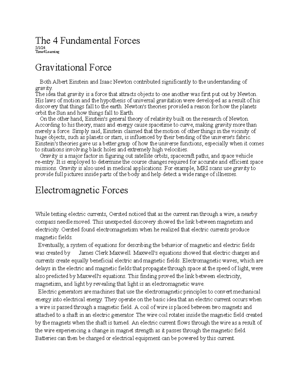 The 4 Fundamental Forces - The 4 Fundamental Forces 5/1/ Time4Learning ...