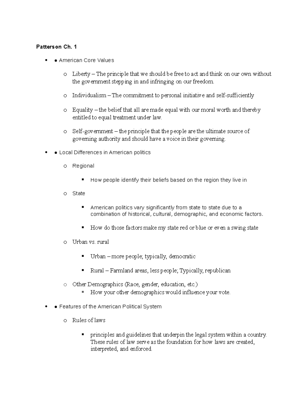 Unit 1 Notes study guide John Kitch - Patterson Ch. 1 American Core ...