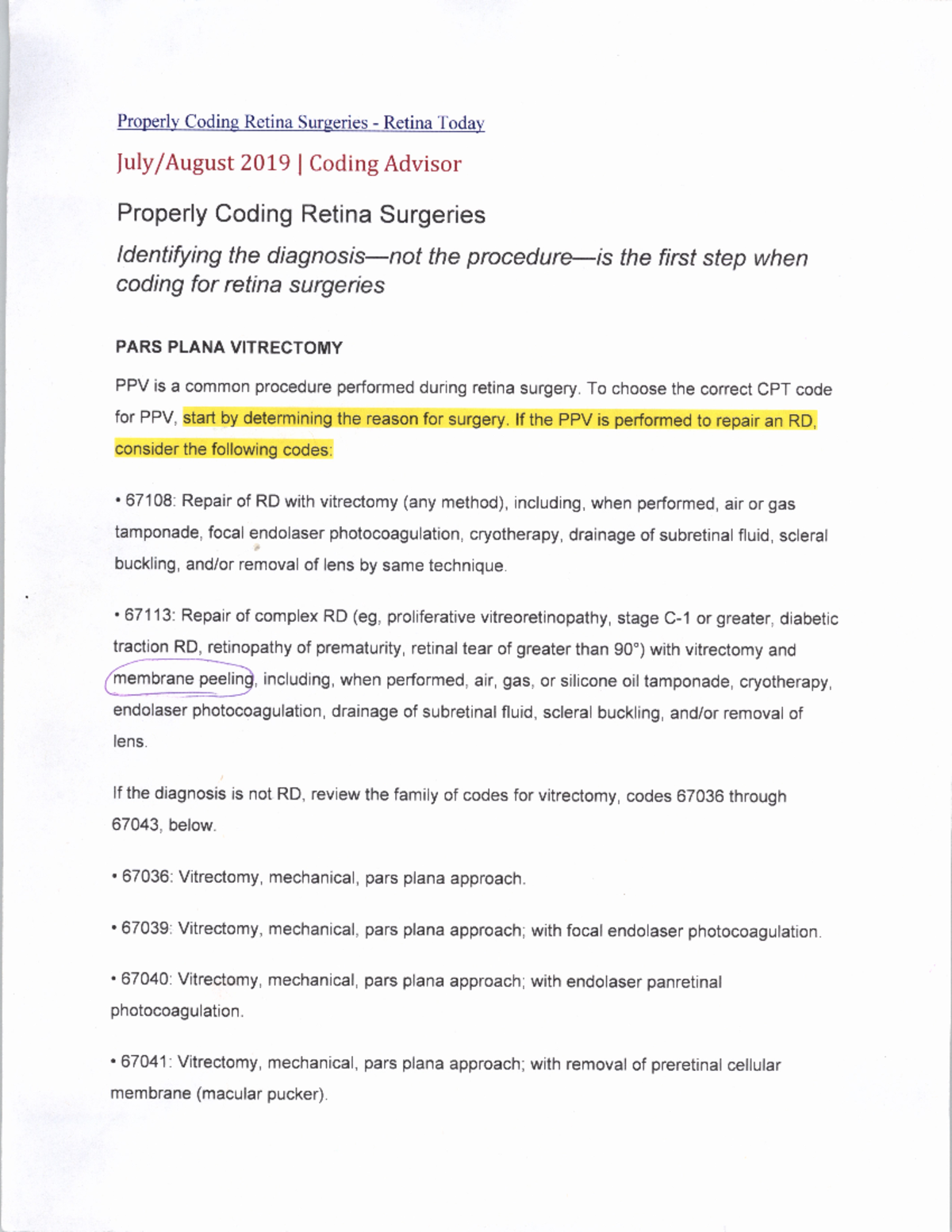 PPV Coding - Properly Coding Retina Surgeries Retina Today 2019 Coding Advisor Properly Coding ...