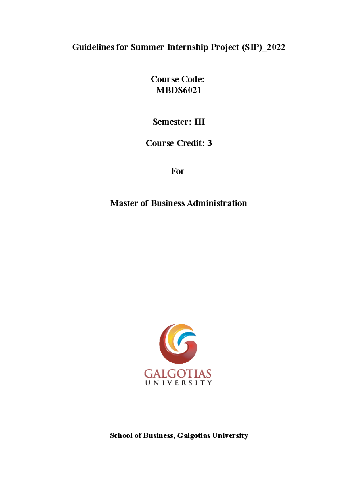 MBA-SIP Guidelines 2022up - Guidelines for Summer Internship Project ...