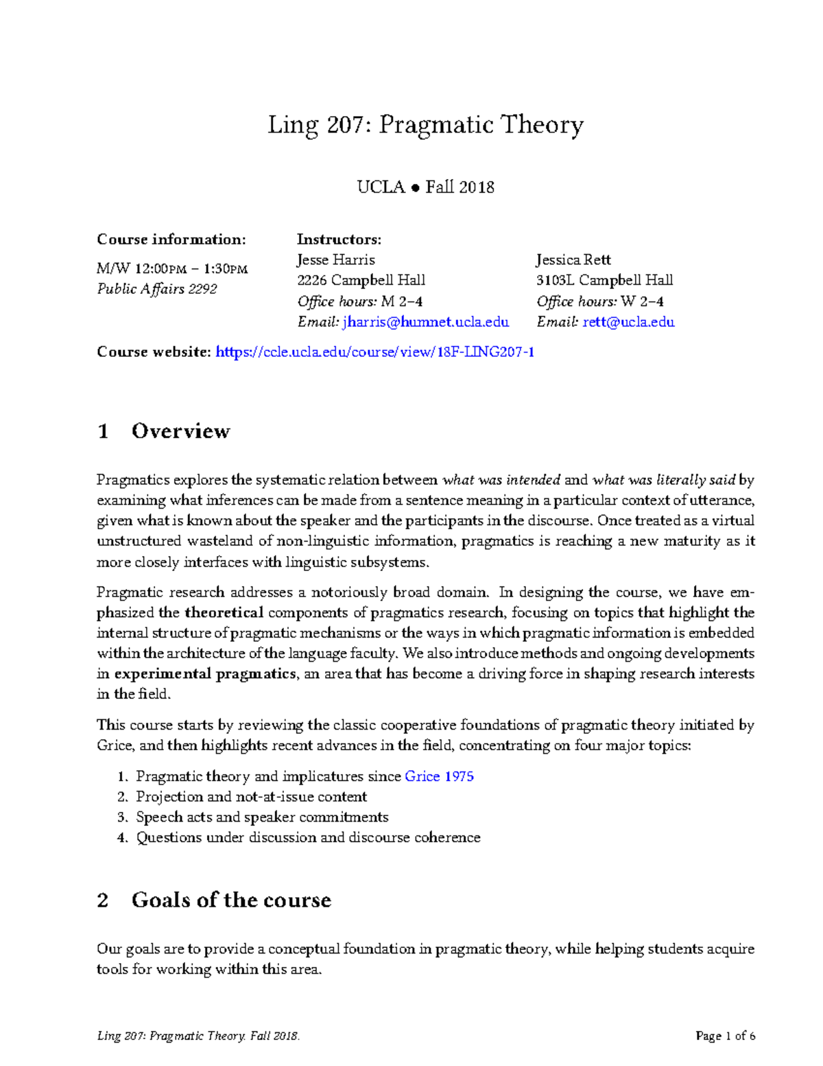 Prag Syllabus - Goodluck - Ling 207: Pragmatic Theory UCLA • Fall 2018 Course information: M/W ...