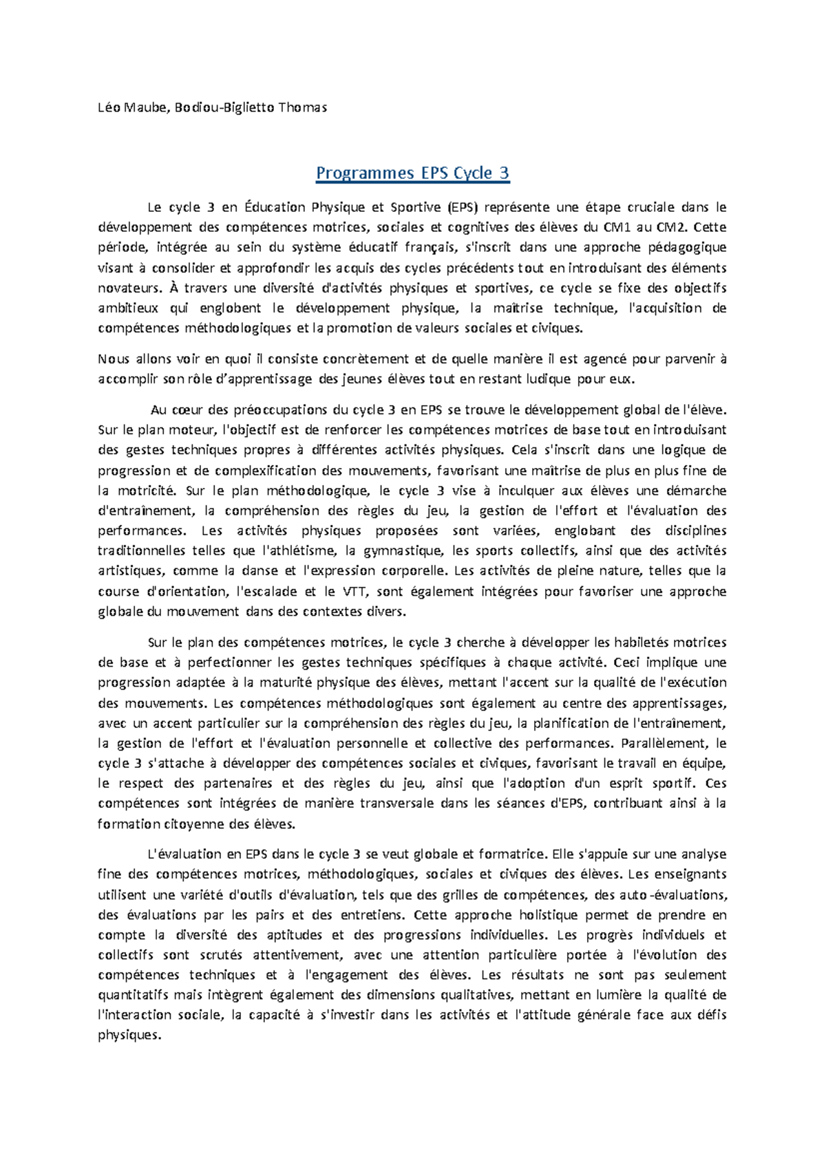 Programmes EPS Cycle 3 - Léo Maube, Bodiou-Biglietto Thomas Programmes ...