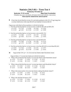 Stat 244 Lecture 13 - Correlation and Regression - Lecture 13 ...