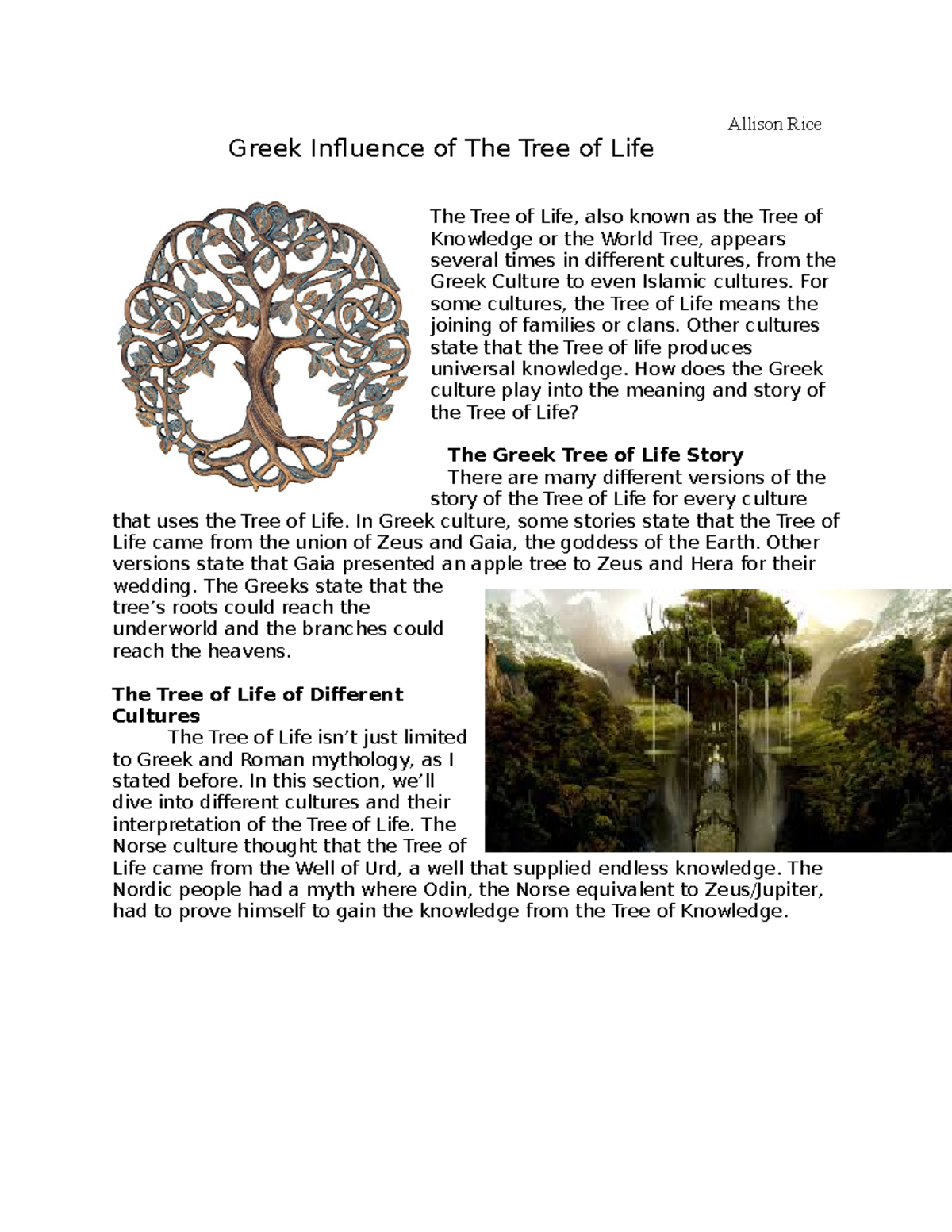 Greek Influence - Allison Rice Greek Influence of The Tree of Life The ...
