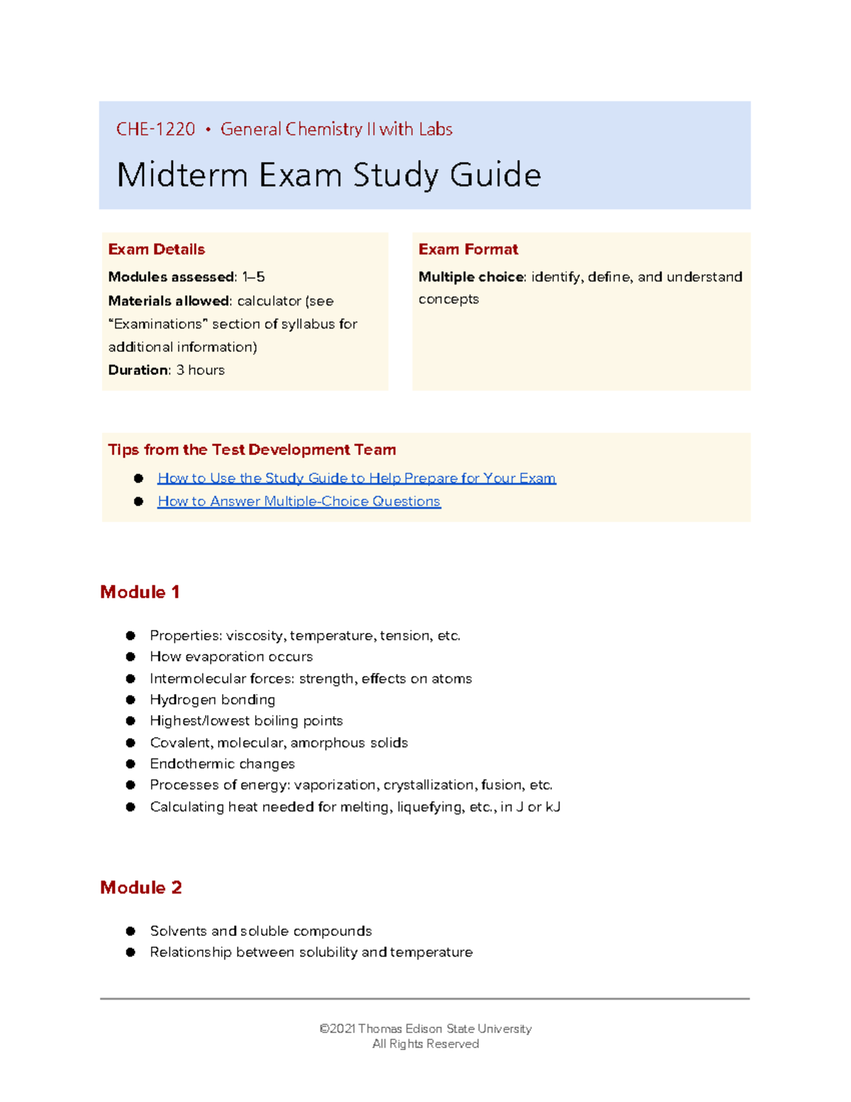 Midterm exam study guide - CHE-1220 • General Chemistry II with Labs Midterm Exam Study Guide ...